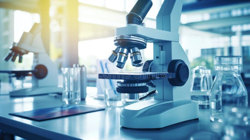 A Microscope with Lab Glassware in Modern Medical Laboratory ...