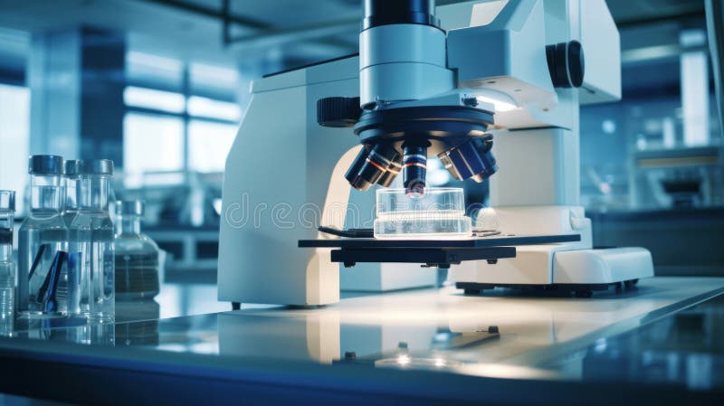 A Microscope with Lab Glassware in Modern Medical Laboratory ...