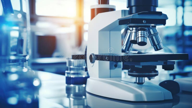 A Microscope with Lab Glassware in Modern Medical Laboratory ...