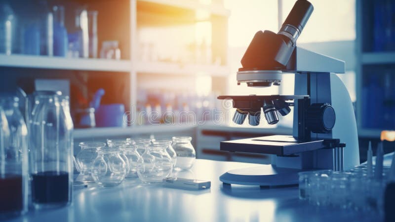 A Microscope with Lab Glassware in Modern Medical Laboratory ...