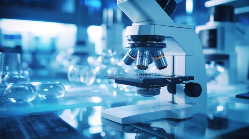 A Microscope with Lab Glassware in Modern Medical Laboratory ...