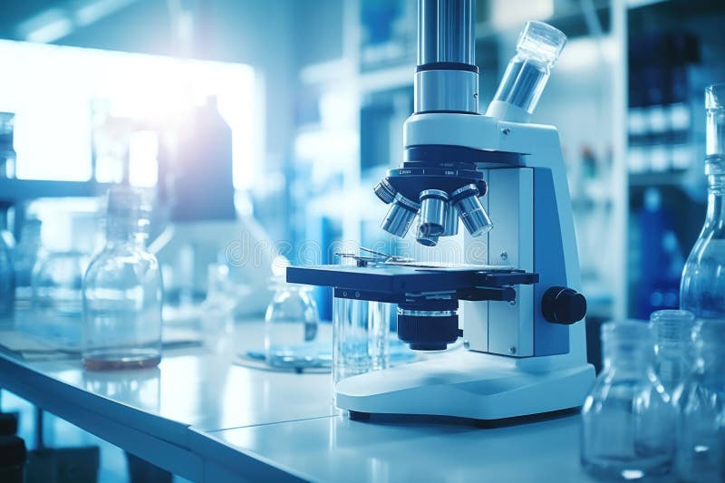 A Microscope with Lab Glassware in Modern Medical Laboratory ...