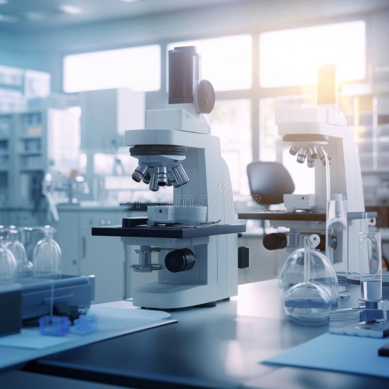A Microscope with Lab Glassware in Modern Medical Laboratory ...