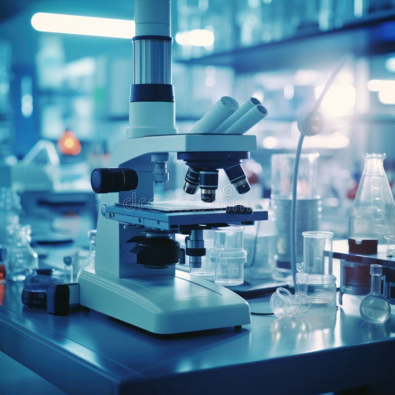 A Microscope with Lab Glassware in Modern Medical Laboratory ...