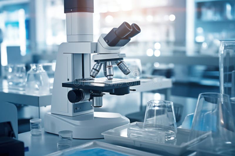 A Microscope with Lab Glassware in Modern Medical Laboratory ...