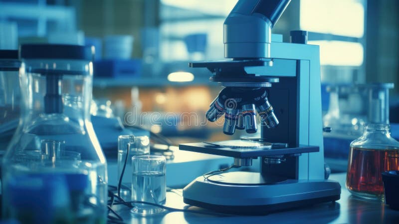 A Microscope with Lab Glassware in Modern Medical Laboratory ...