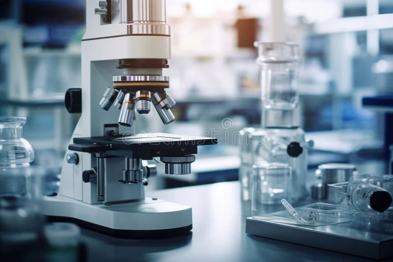A Microscope with Lab Glassware in Modern Medical Laboratory ...
