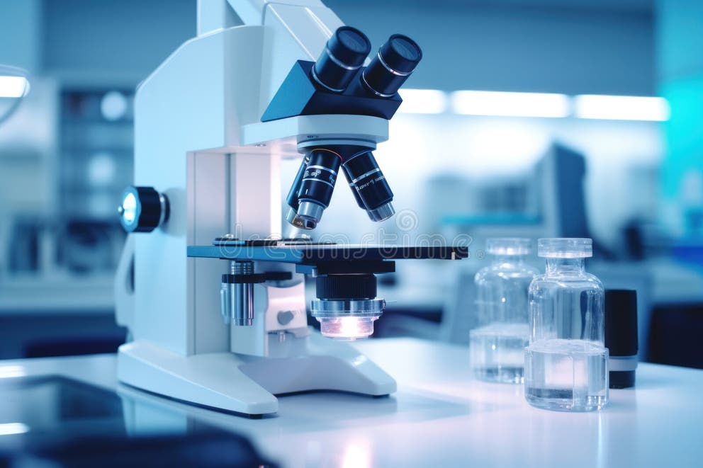 A Microscope with Lab Glassware in Modern Medical Laboratory ...