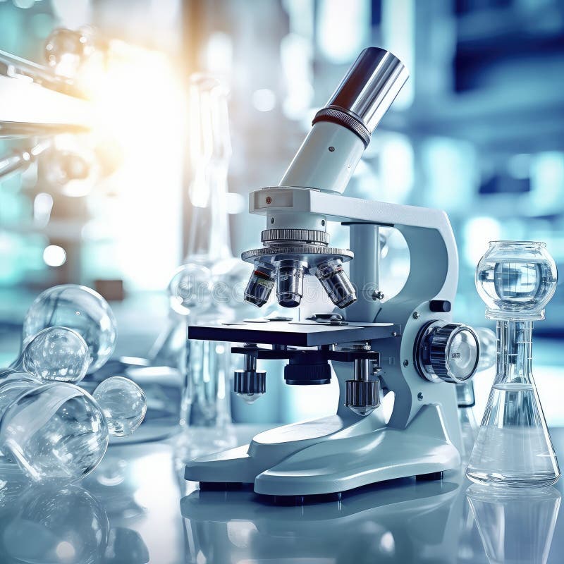 Microscope with Lab Glassware in Modern Medical Laboratory,Microscopes ...
