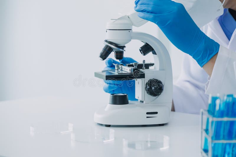 Microscope with Lab Glassware, Science Laboratory Research and ...