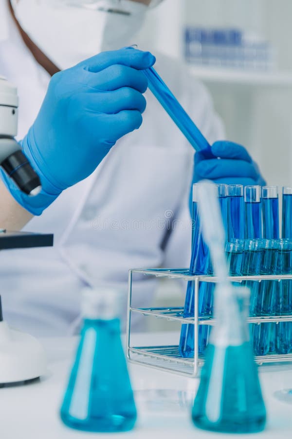 Microscope with Lab Glassware, Science Laboratory Research and ...