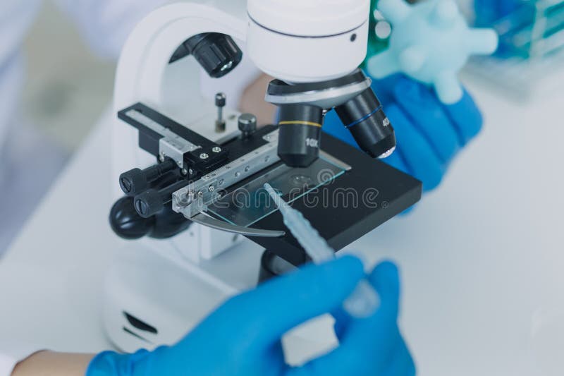 Microscope with Lab Glassware, Science Laboratory Research and ...