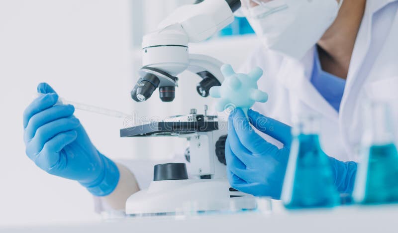 Microscope with Lab Glassware, Science Laboratory Research and ...