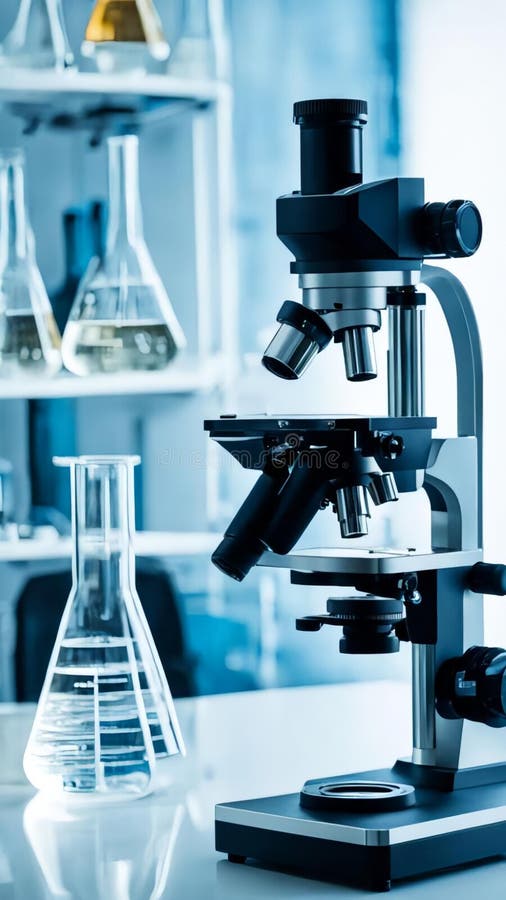 Microscope with Lab Glassware, Science Laboratory Research and ...
