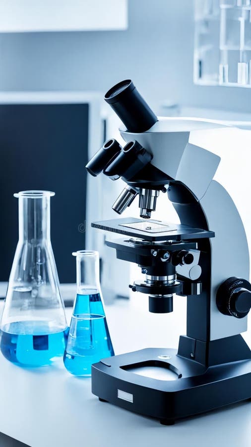 Microscope with Lab Glassware, Science Laboratory Research and ...