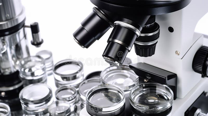 Microscope with Lab Glassware, Science Laboratory Research and ...