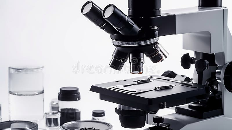 Microscope with Lab Glassware, Science Laboratory Research and ...