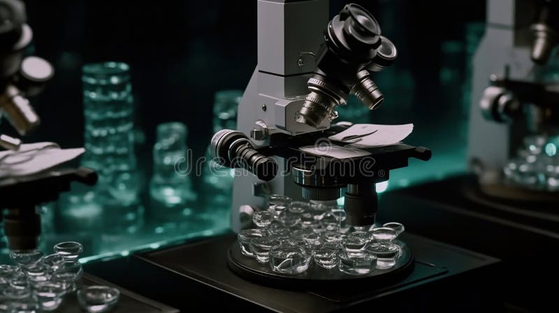 Microscope with Lab Glassware, Science Laboratory Research and ...