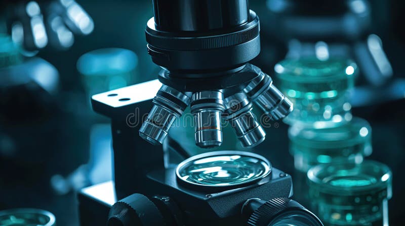 Microscope with Lab Glassware, Science Laboratory Research and ...