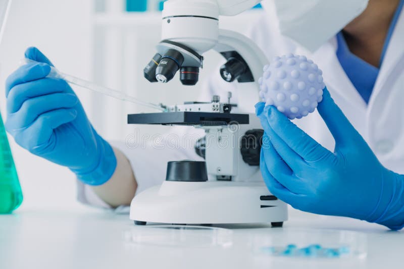 Microscope with Lab Glassware, Science Laboratory Research and ...