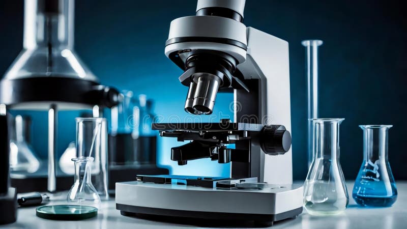 Microscope with Lab Glassware, Science Laboratory Research and ...