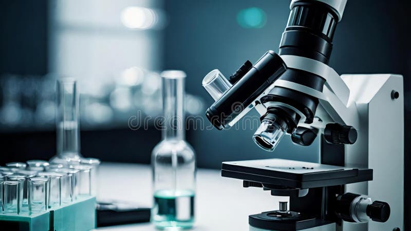 Microscope with Lab Glassware, Science Laboratory Research and ...