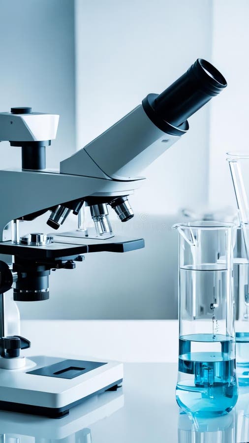 Microscope with Lab Glassware, Science Laboratory Research and ...