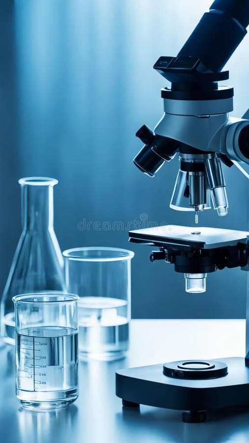 Microscope with Lab Glassware, Science Laboratory Research and ...