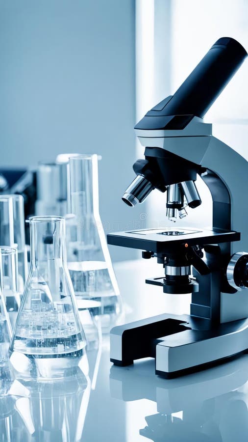 Microscope with Lab Glassware, Science Laboratory Research and ...