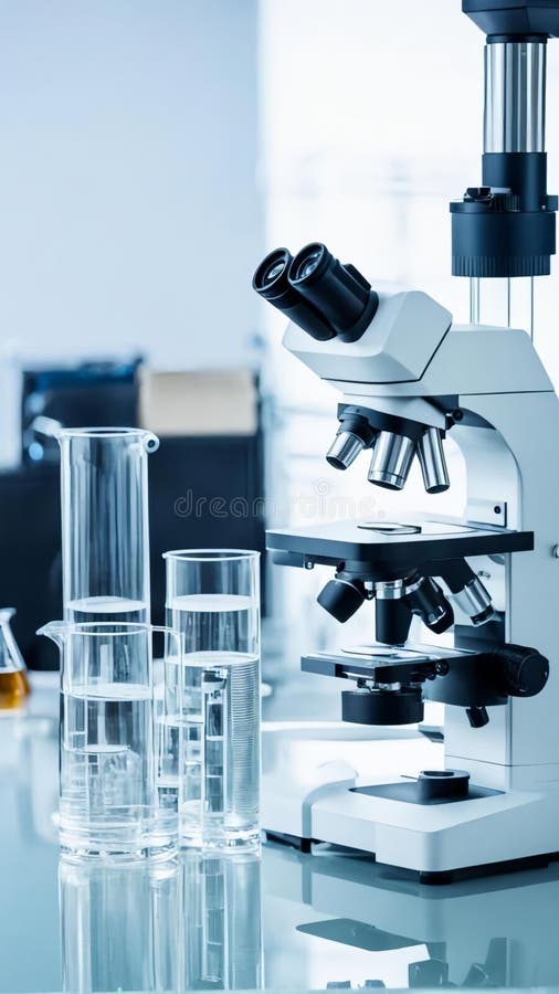 Microscope with Lab Glassware, Science Laboratory Research and ...