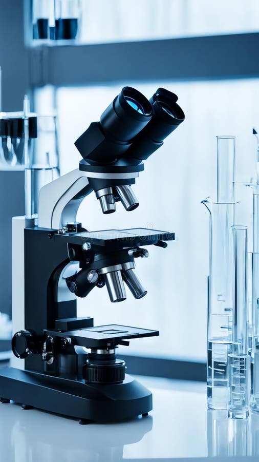 Microscope with Lab Glassware, Science Laboratory Research and ...