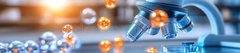 Microscope in Lab with Molecules and Bubbles Floating in the Air Stock ...