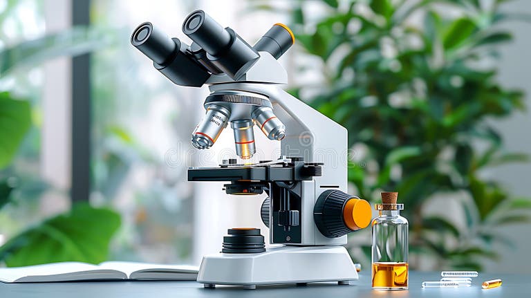 Microscope in Lab Setting with Scientific Research Equipment Stock ...