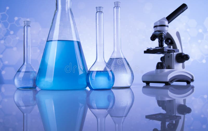 Microscope, Laboratory Beakers,Science Experiment Stock Image - Image ...