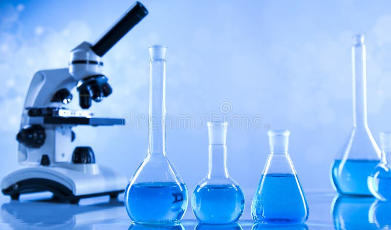 Microscope, Laboratory Beakers,Science Experiment Stock Image - Image ...