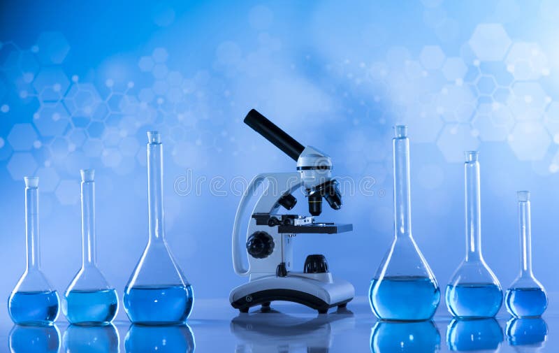 Microscope, Laboratory Beakers,Science Experiment Stock Image - Image ...
