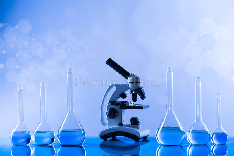 Microscope, Laboratory Beakers,Science Experiment Stock Image - Image ...