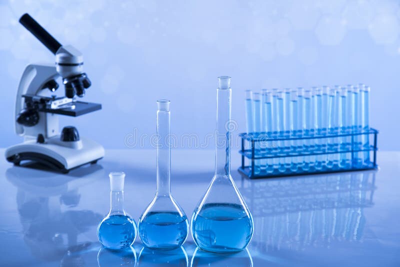 Microscope, Laboratory Beakers,Science Experiment Stock Image - Image ...