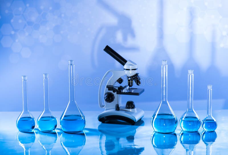 Microscope, Laboratory Beakers,Science Experiment Stock Image - Image ...
