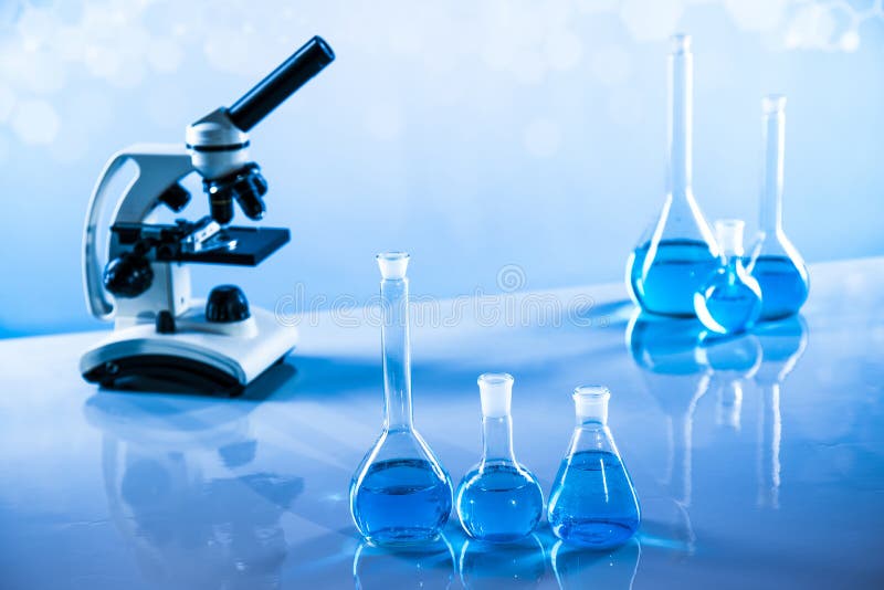 Microscope, Laboratory Beakers,Science Experiment, Atom Stock Photo ...