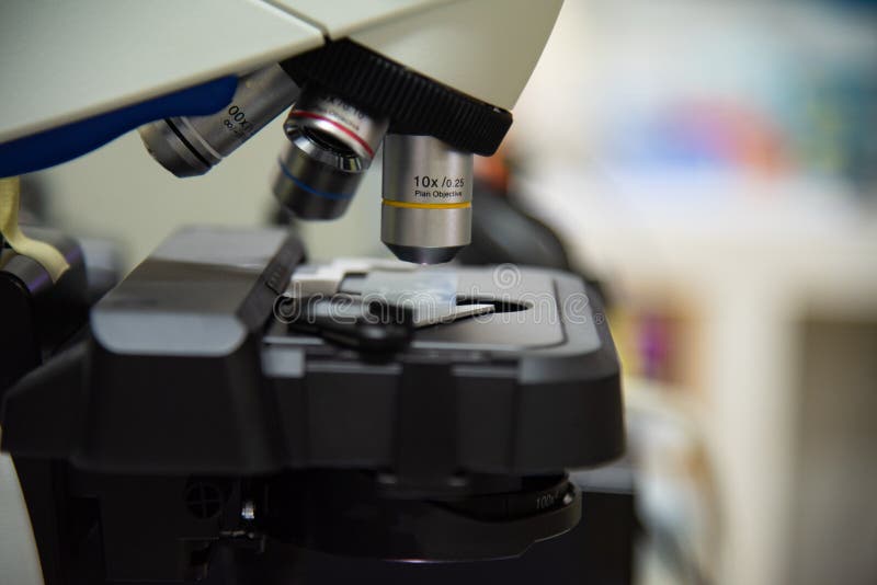 MIcroscope in Laboratory with Blur Background Stock Photo - Image of ...