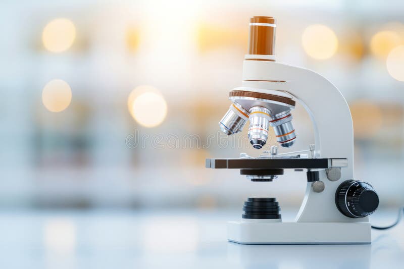 Microscope in a Laboratory with Blurred Lighting in the Background ...