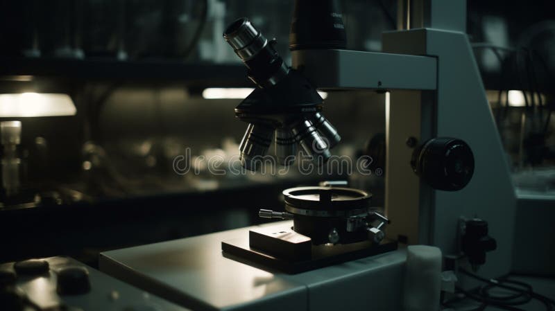 Microscope in Laboratory Close Up Stock Illustration - Illustration of ...