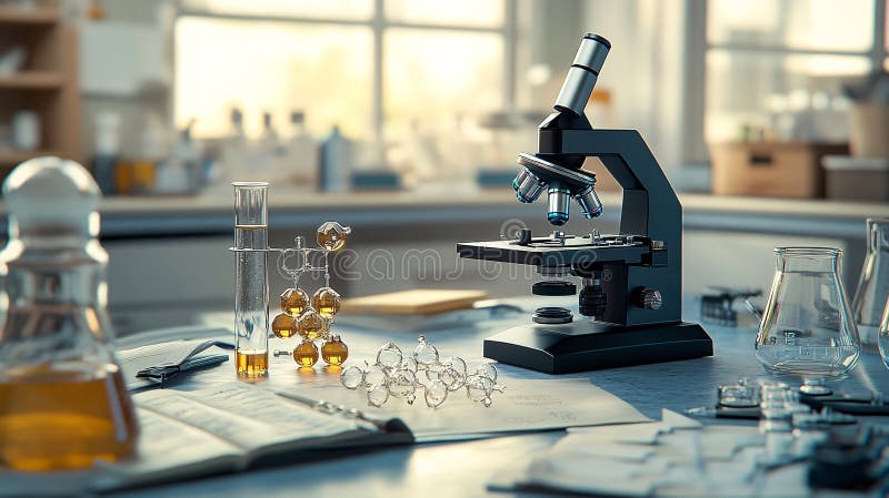 Microscope with Laboratory Equipment in Focused Setup Stock Image ...
