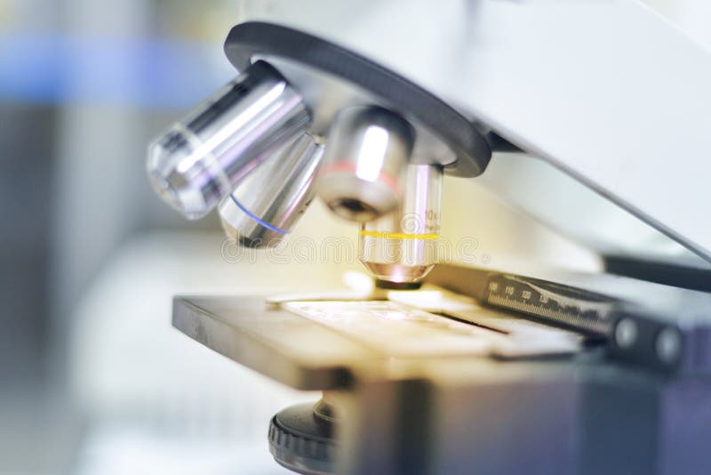 Microscope in Blue Science Medical Technology Laboratory Background ...