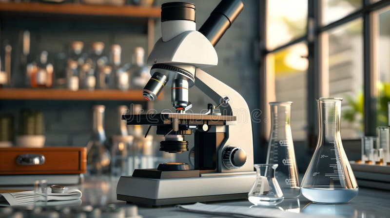 Microscope with Laboratory Glassware Scientific Resea,Laboratory ...