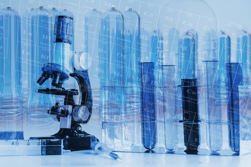 Microscope and Laboratory Glassware or Test Tube . Science Concept ...