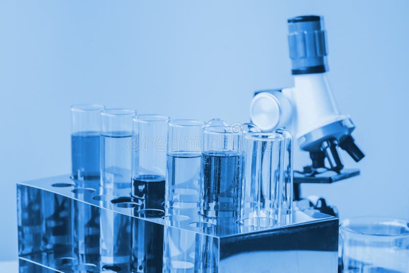Microscope and Laboratory Glassware or Test Tube Stock Image - Image of ...