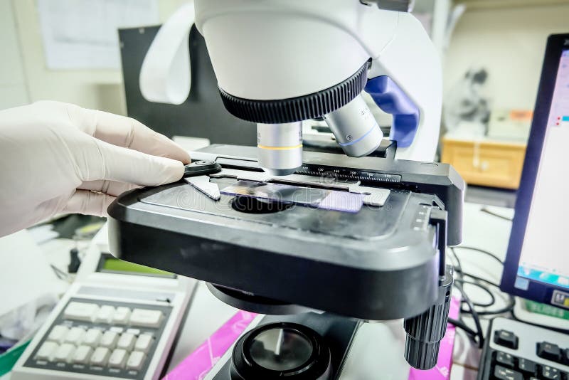 MIcroscope in Laboratory with Blur Background Stock Image - Image of ...