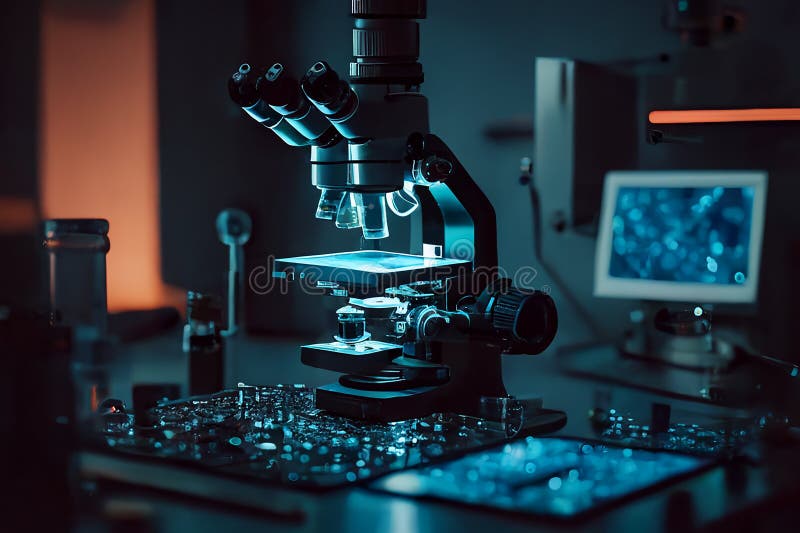 Microscope in the Laboratory, Medical Microscope in the Darkroom Stock ...